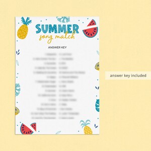 Summer Song Match Game Instant Download Summertime Music Matching Game ...