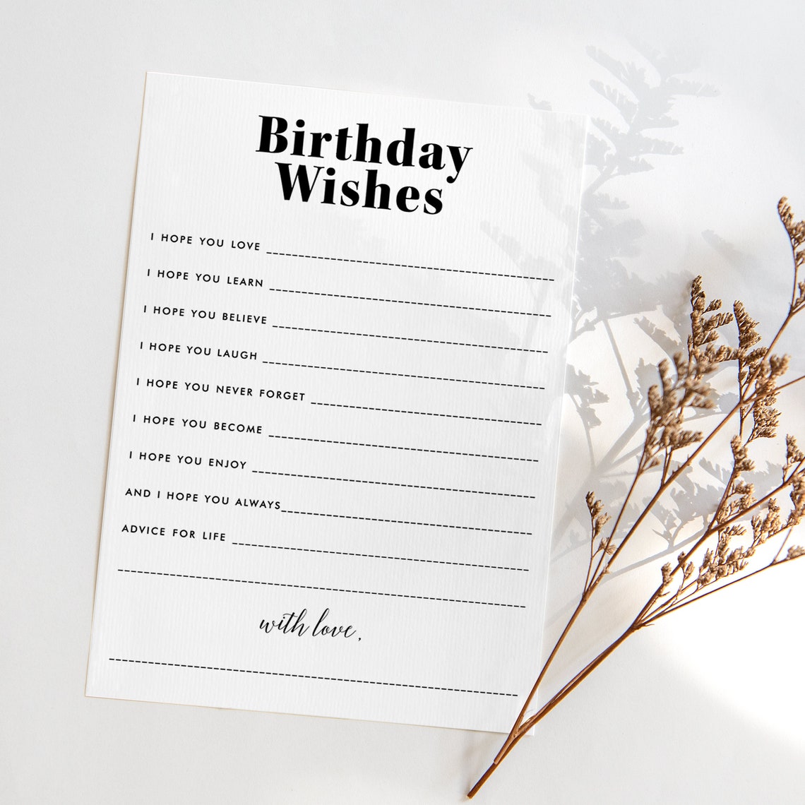 Modern Birthday Wishes Printable Dear Birthday Boy or Girl Minimal Bday ...