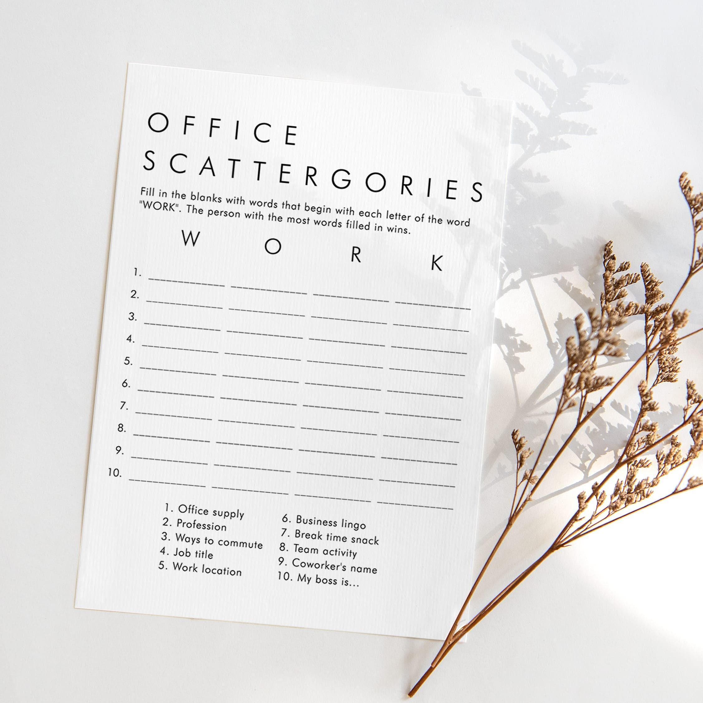 Office Scattergories Game Printable | Minimalist Office Party Game ...