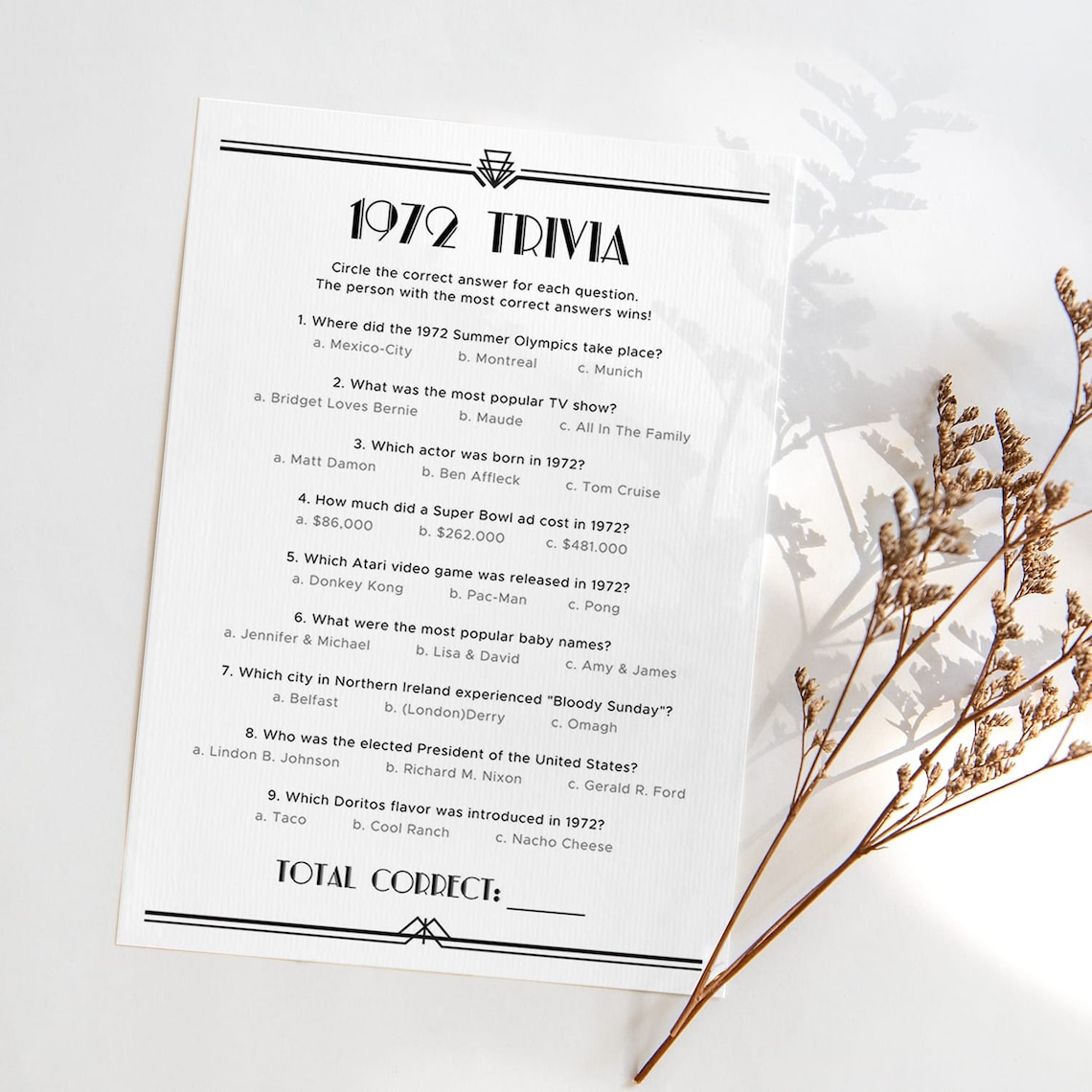 Fun Facts Quiz About 1972 Trivia Game Printable Birthday Party ...