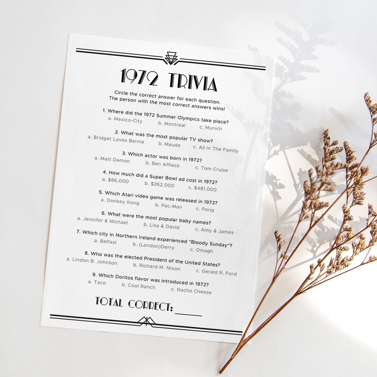 Fun Facts Quiz About 1972 Trivia Game Printable Birthday Party ...