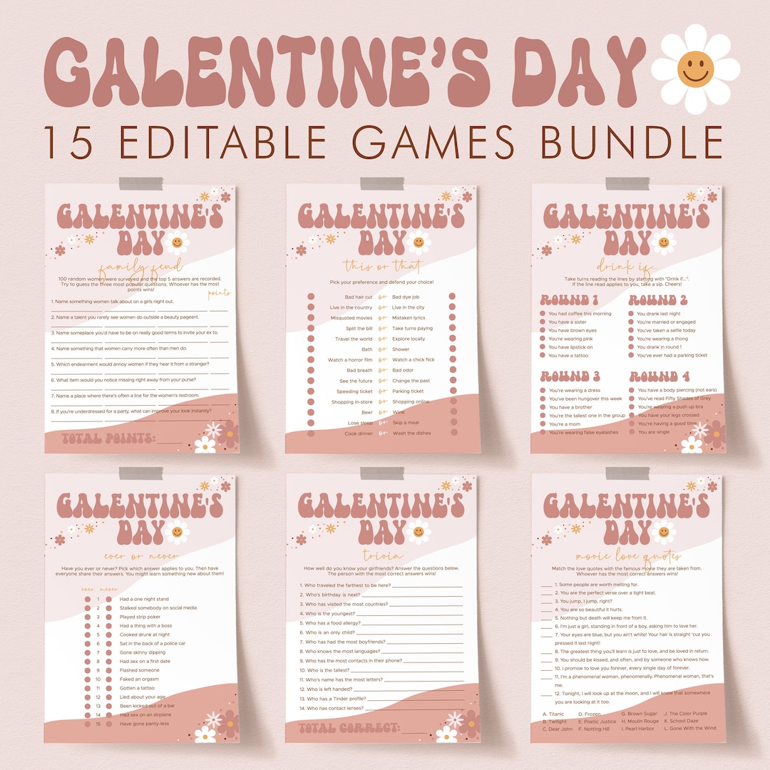 Galentines Day Games Bundle Printable Groovy Galentine's Party ...