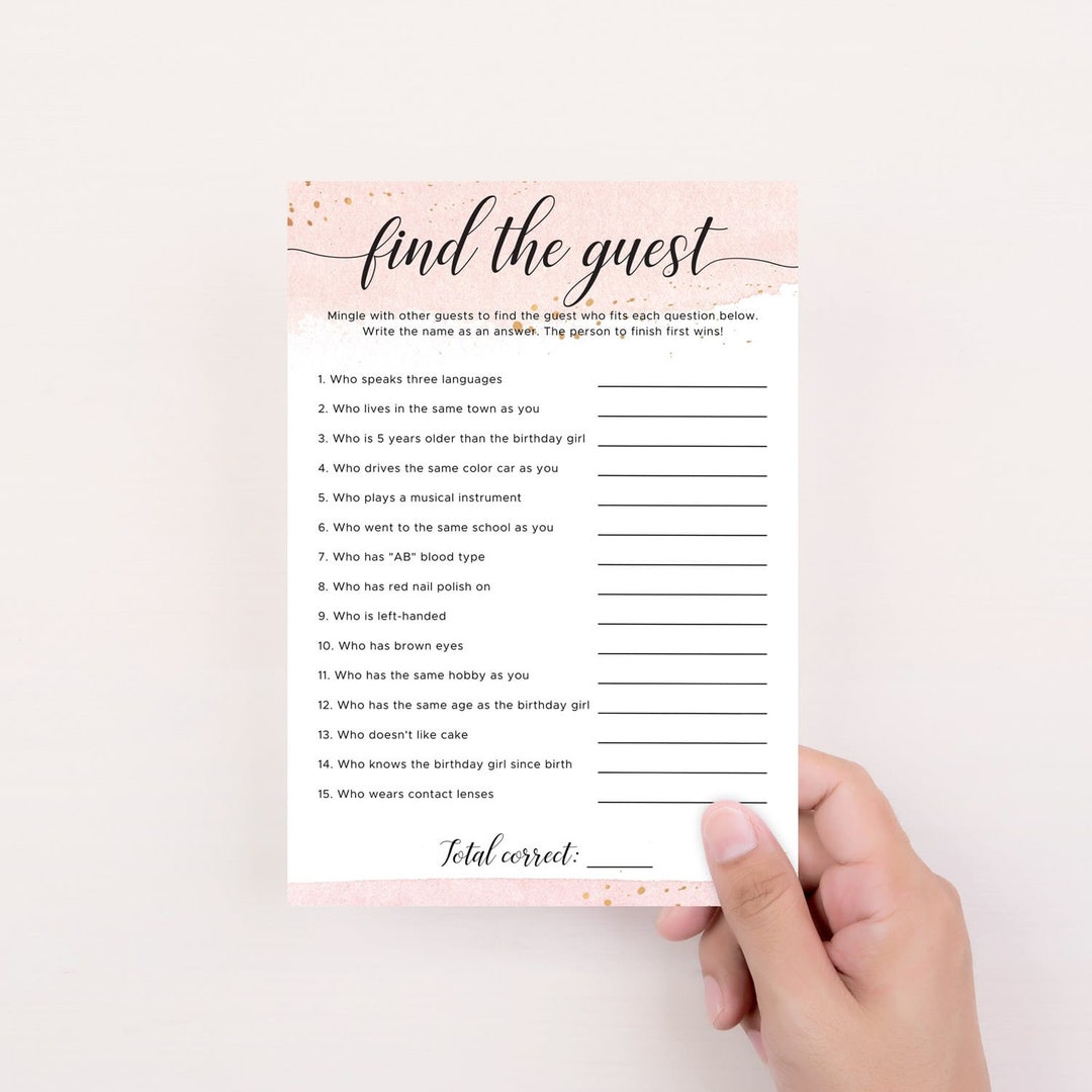 Find the Guest Game Questions Womens Birthday Game Printable Icebreaker ...