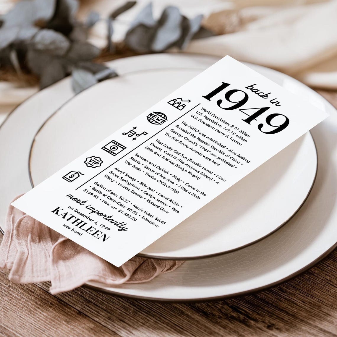 1949 Trivia Birthday Table Decor 76th Birthday Party Born in 1949 Fun ...