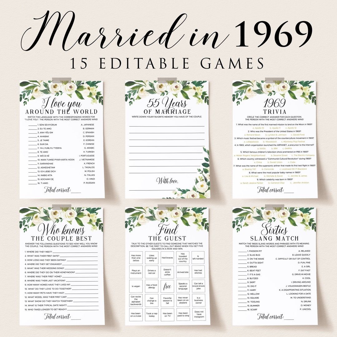56th Wedding Anniversary Games Printable Greenery Anniversary Couple ...