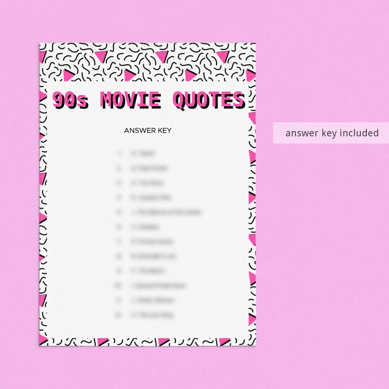 90s Movie Quotes Game Printable Nineties Themed Movie Night Activity ...
