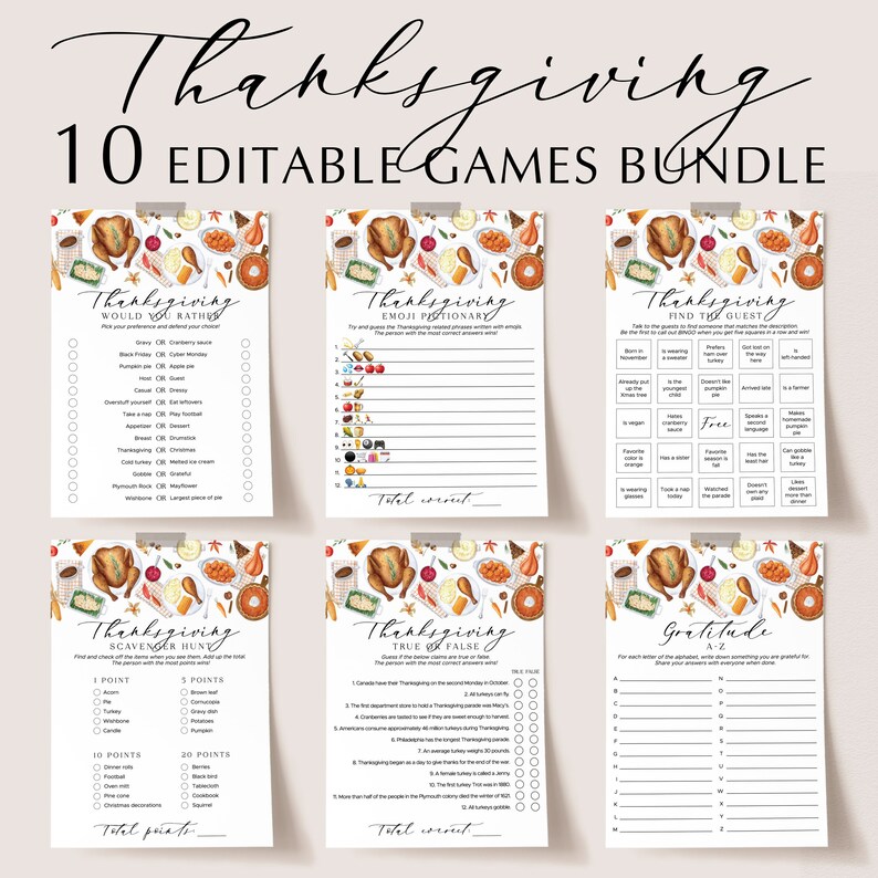Thanksgiving Day Games Printable Family Dinner Party Bundle for Kids ...