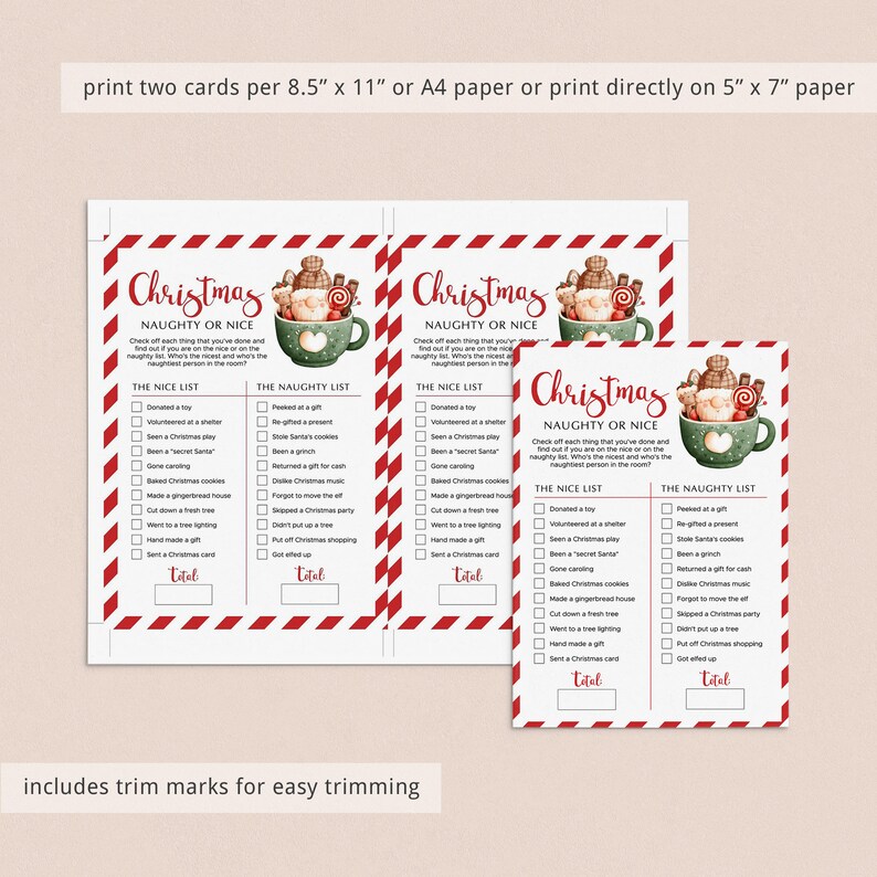 Naughty or Nice Game Printable Christmas Games Instant Download Funny ...