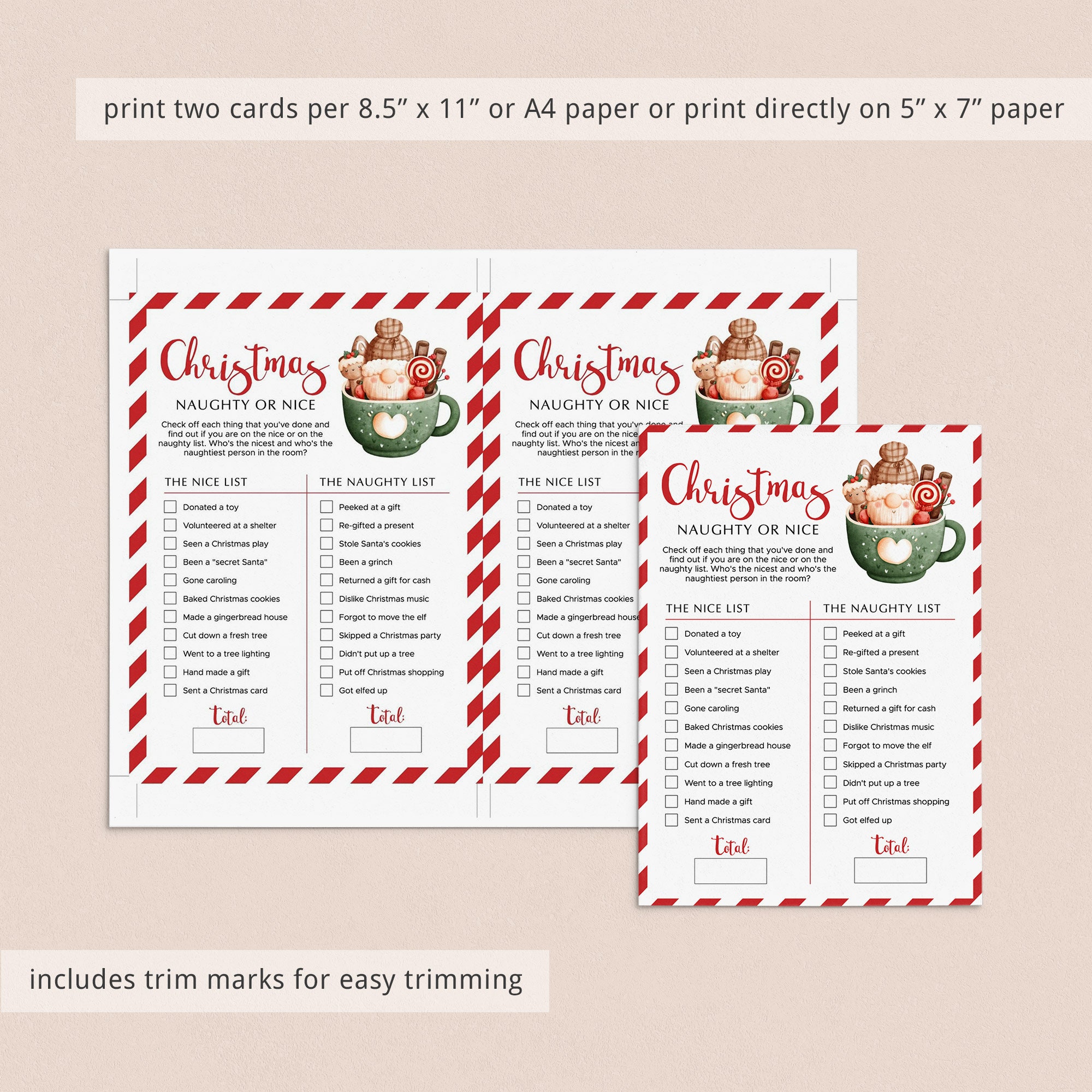 Naughty or Nice Game Printable Christmas Games Instant Download Funny ...