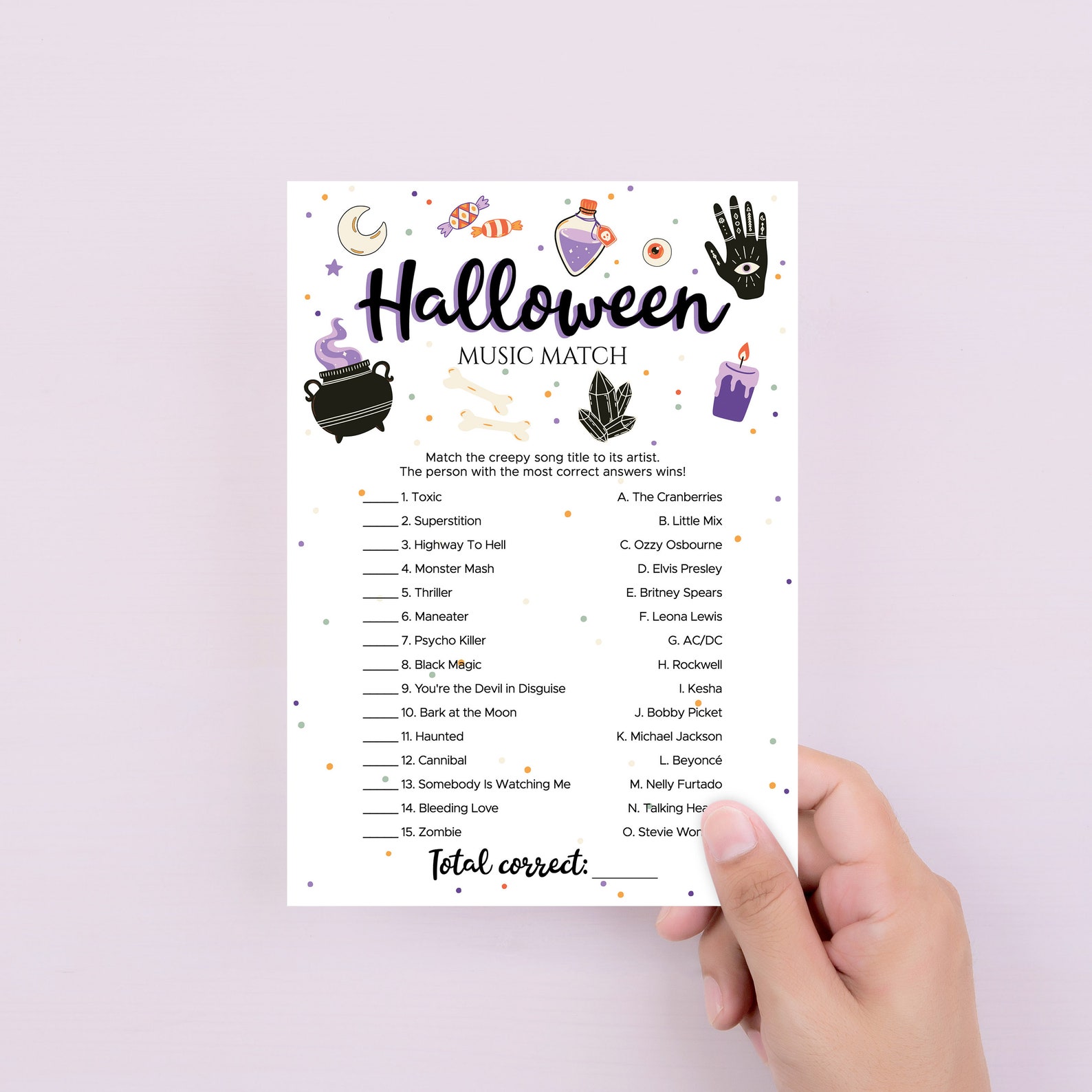Halloween Music Match up Game Printable Match the Song to Its Artist ...