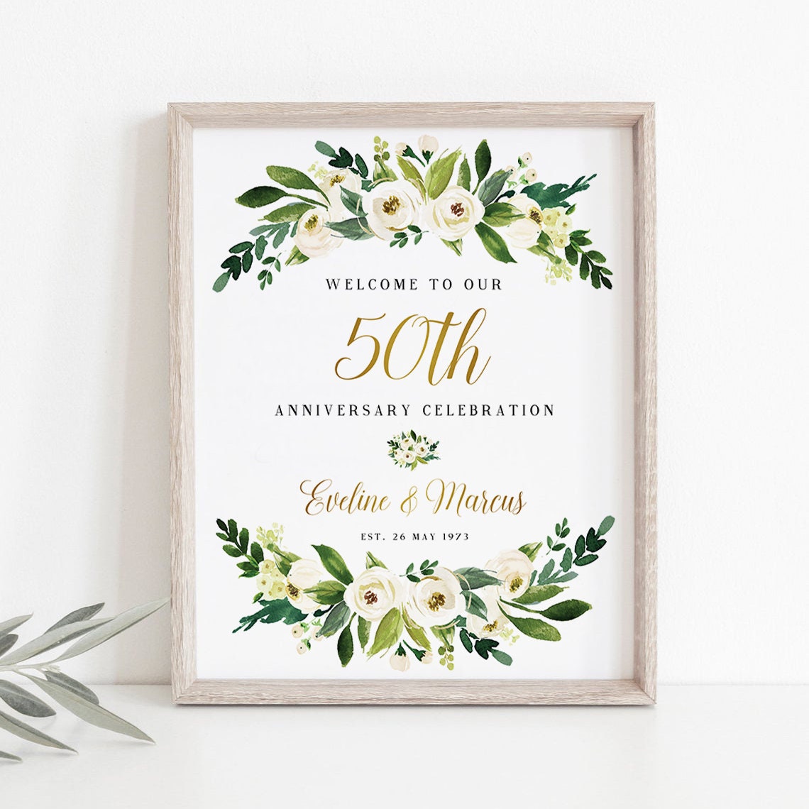 50th Anniversary Welcome Sign Template Green and White Wedding ...