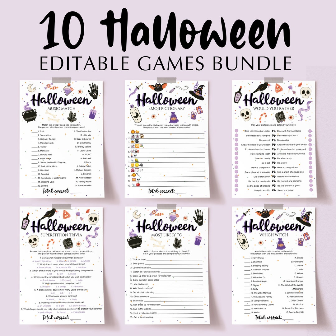 Hocus Pocus Halloween Party Games Bundle Printable Witch Themed ...