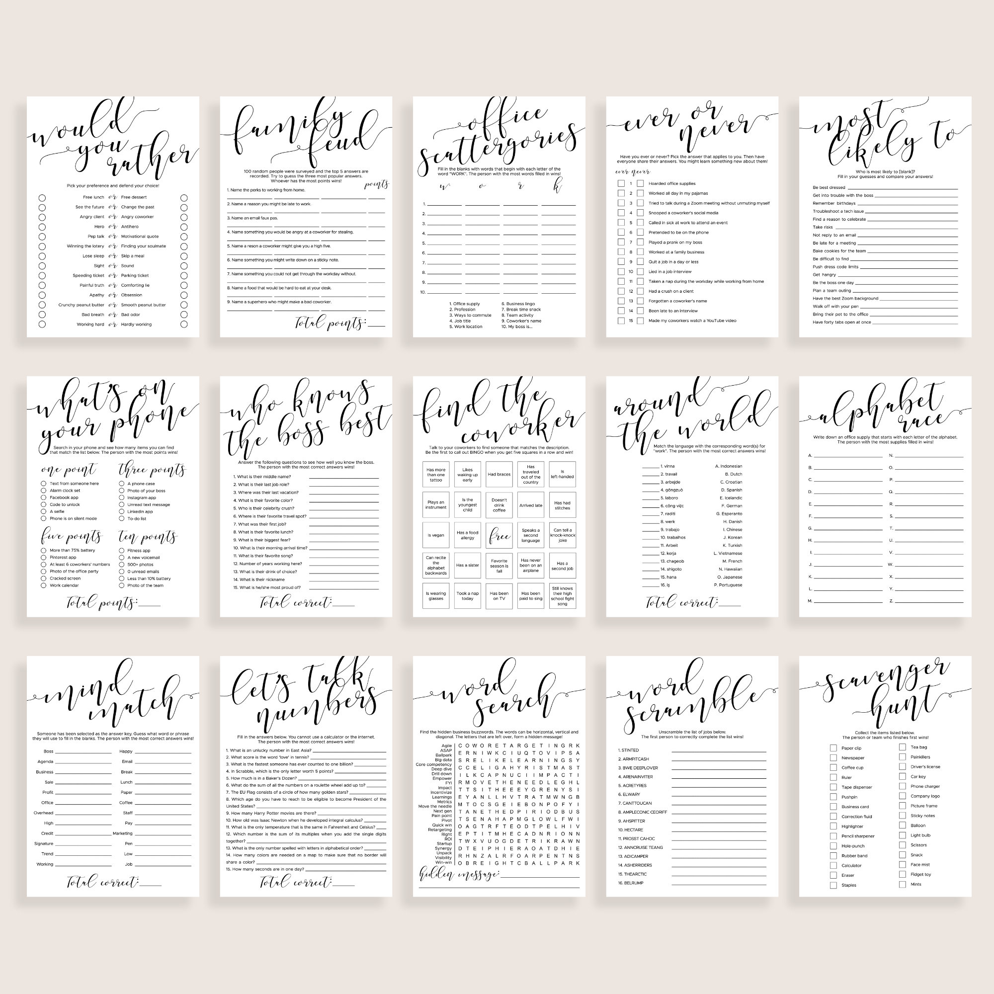 Office Party Games Bundle Printable Team Building Games for Work ...