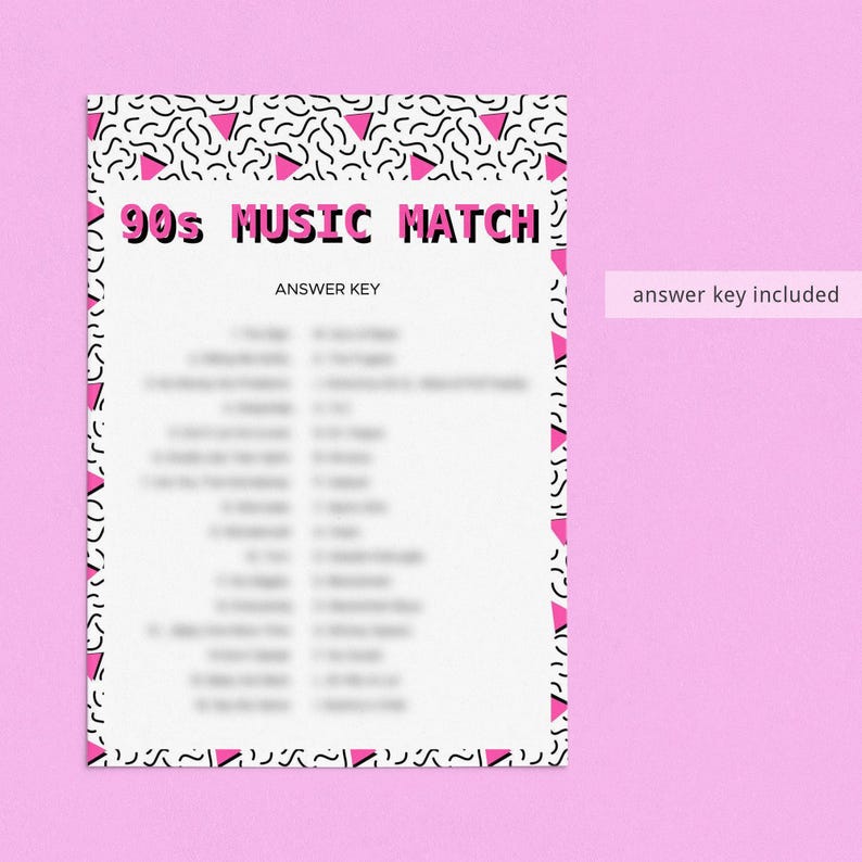 90s Music Match Game Printable Match the Music From the 1990s Theme ...