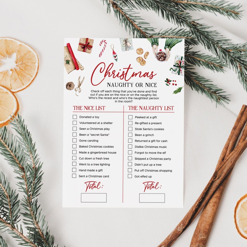 Naughty or Nice List Printable Funny Christmas Games Instant Download ...