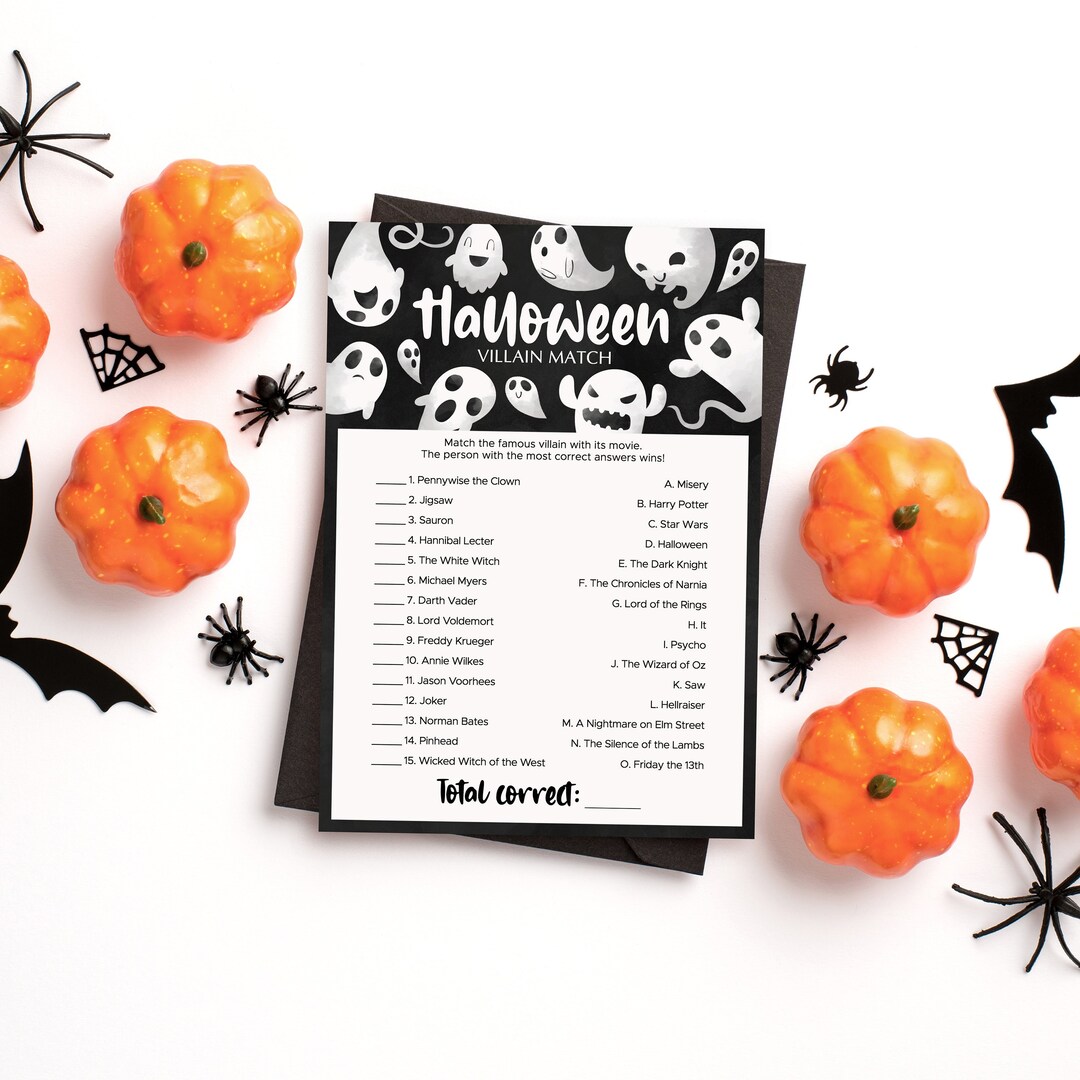 Halloween Villain Match Printable Scary Movie Game Night Idea for ...
