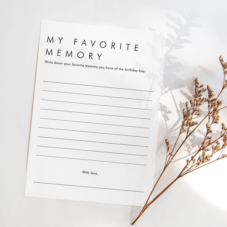 Mens Birthday Party Game Printable My Favorite Memory of the Birthday ...