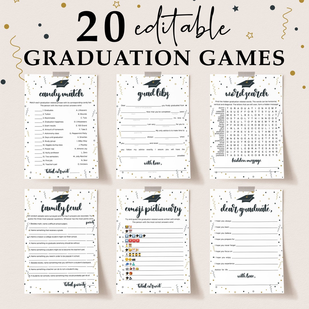 20 Graduation Games Bundle Editable Template Grads Party Activity Ideas ...