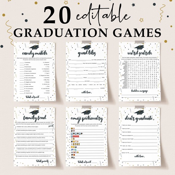 20 Graduation Games Bundle Editable Template Grads Party - Etsy