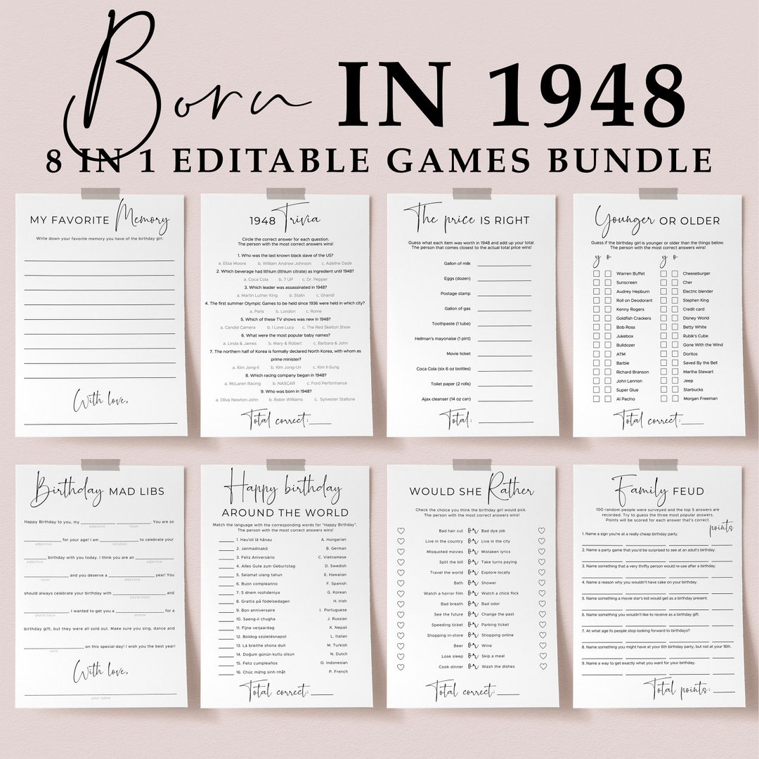 76th Birthday Games Printable Simple Birthday Party Activity Bundle ...