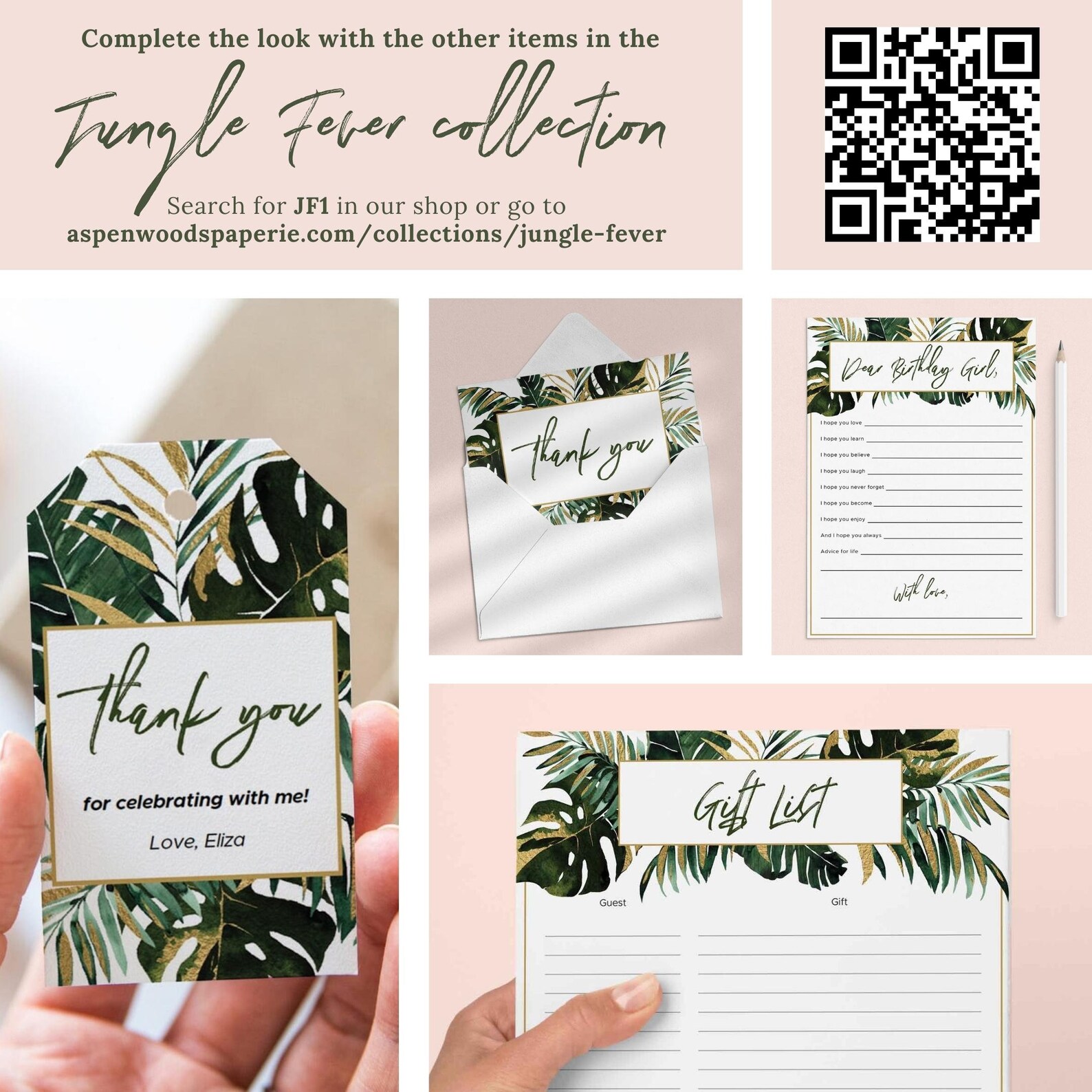 Green and Gold Birthday Games Bundle for Her Tropical Leaves Bday Party ...