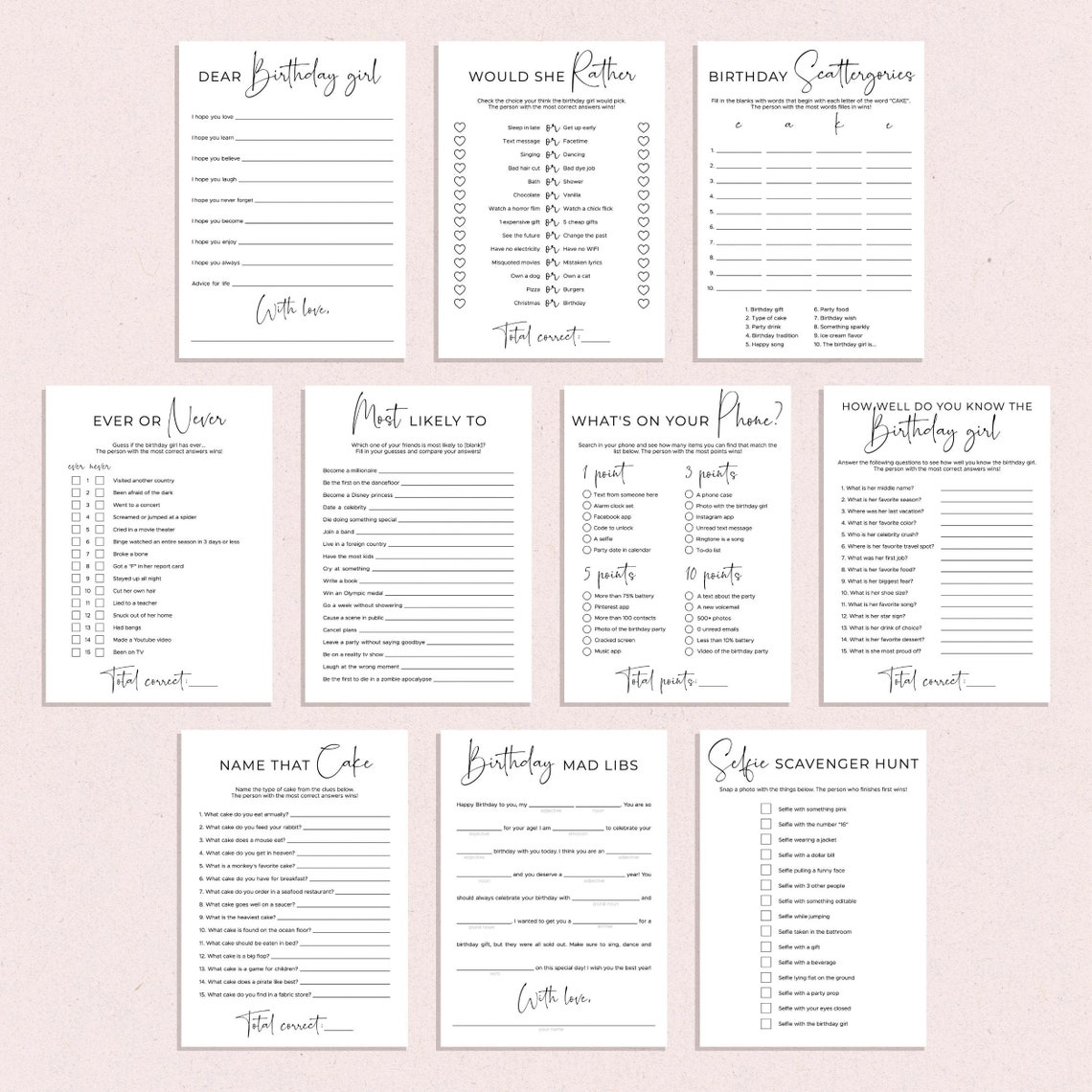 Editable Sweet Sixteen Games Bundle for Her 16th Birthday - Etsy