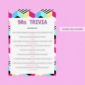90s Trivia Printable Pop Culture Quiz Game Nineties Theme Party ...