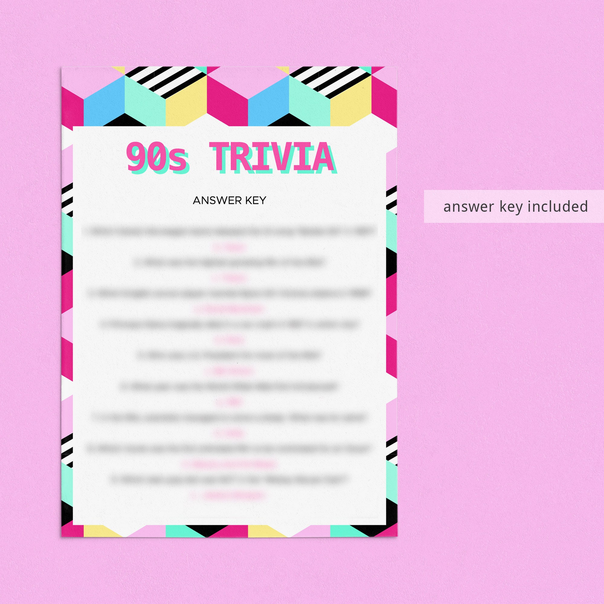 90s Trivia Printable Pop Culture Quiz Game Nineties Theme Party ...