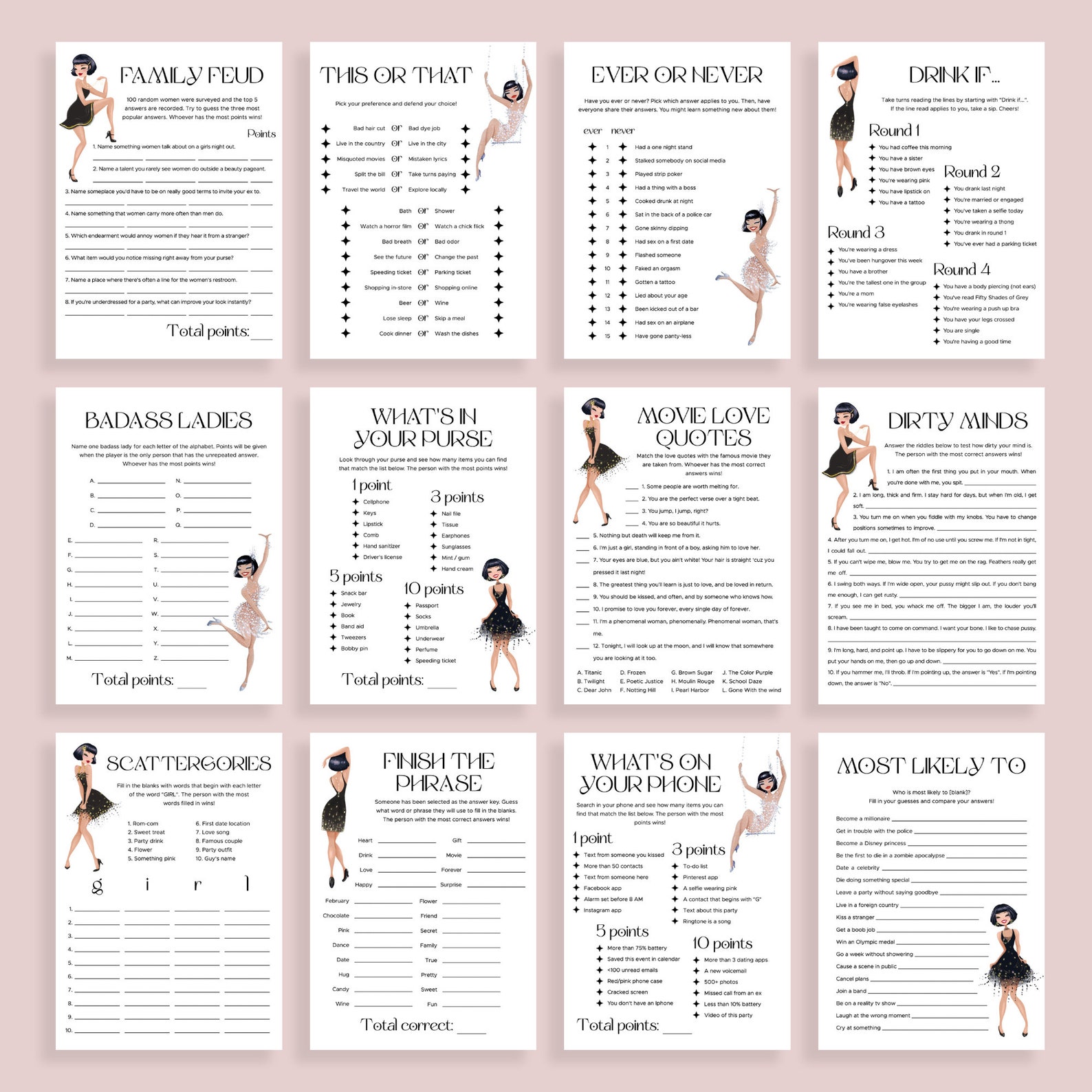 Bachelorette Games Printable Flappers Galentine's Day Party Bundle ...