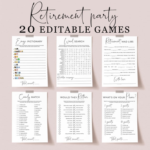 Retirement Games Printable Retiree Party Activities for Office - Etsy