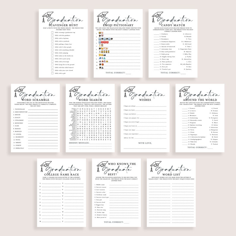 Modern Graduation Party Games Printable 2024 Grad Party Game Bundle ...