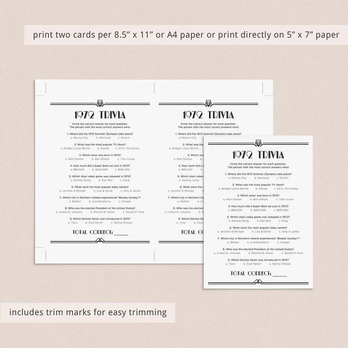 Fun Facts Quiz About 1972 Trivia Game Printable Birthday Party ...