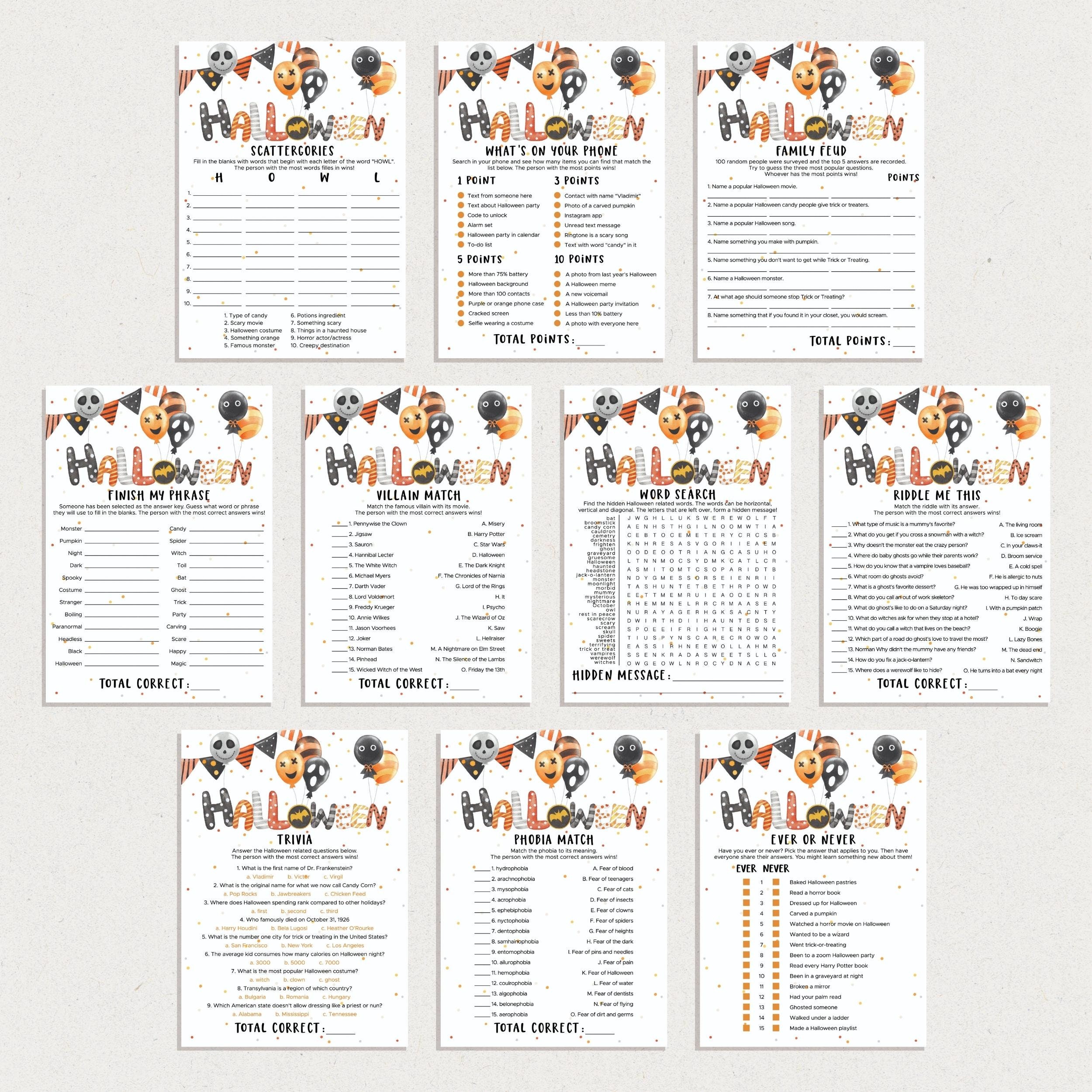Halloween Party Games Printable Fall Activity Bundle for Family Feud ...