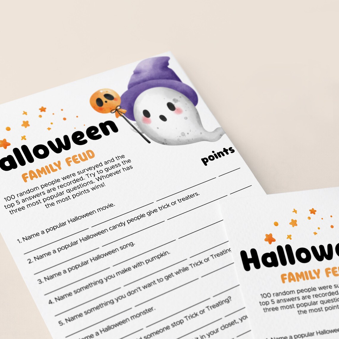Halloween Themed Family Feud Printable Cute Ghost Halloween - Etsy