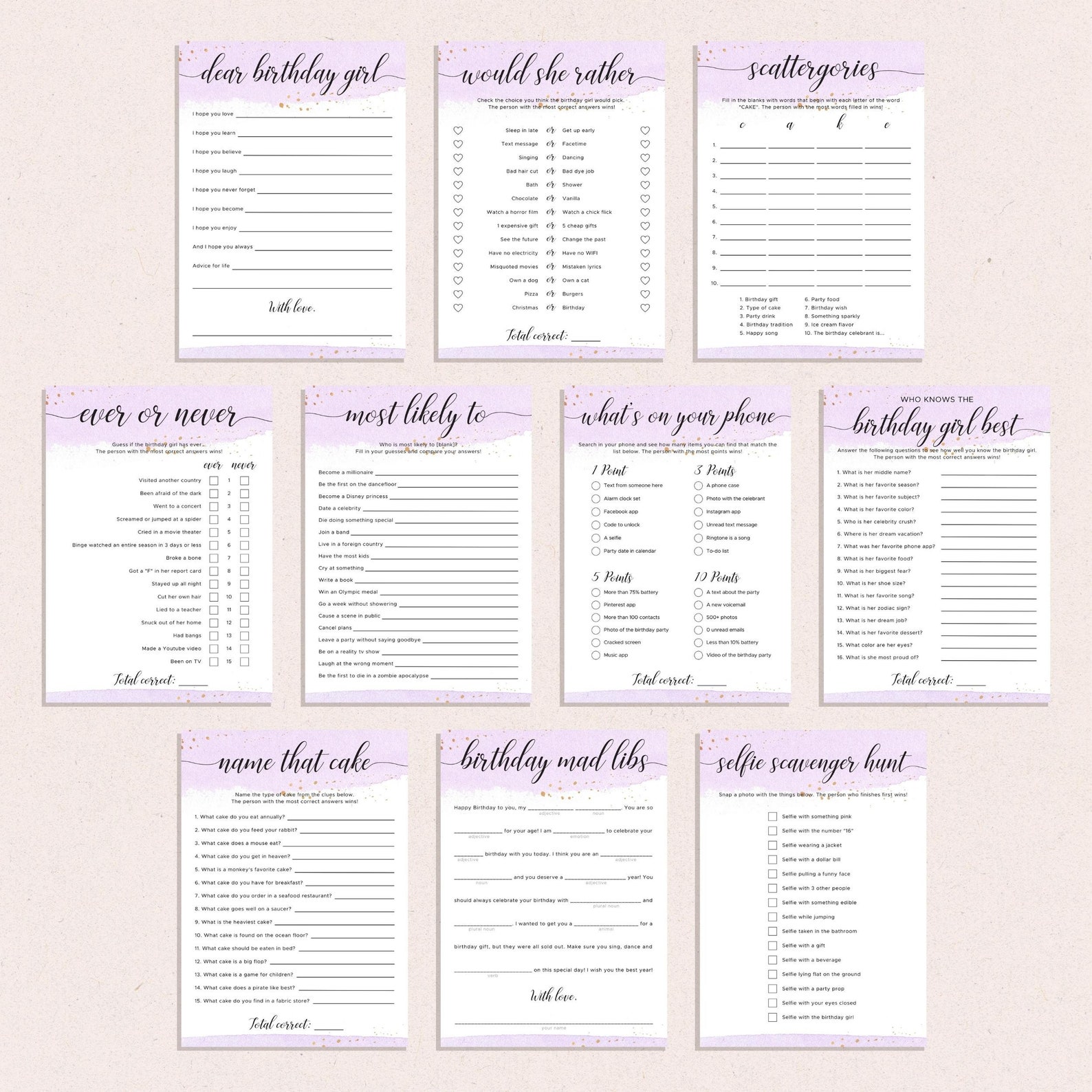 Sweet 16 Party Games Pack Printable Sixteenth Birthday Games Pack ...