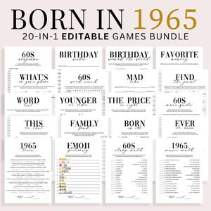 Born in 1965 Birthday Games Bundle for Him or Her | 60th Birthday Party ...