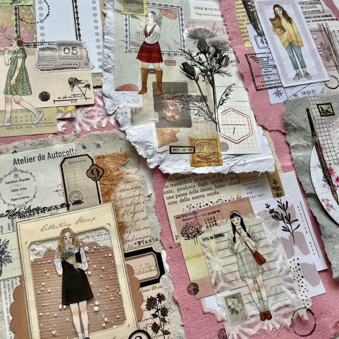 Handmade Paper Collages | Vintage Inspired | Girl Stickers | Pen Pal ...