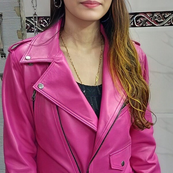 Pink Leather Jacket - Etsy