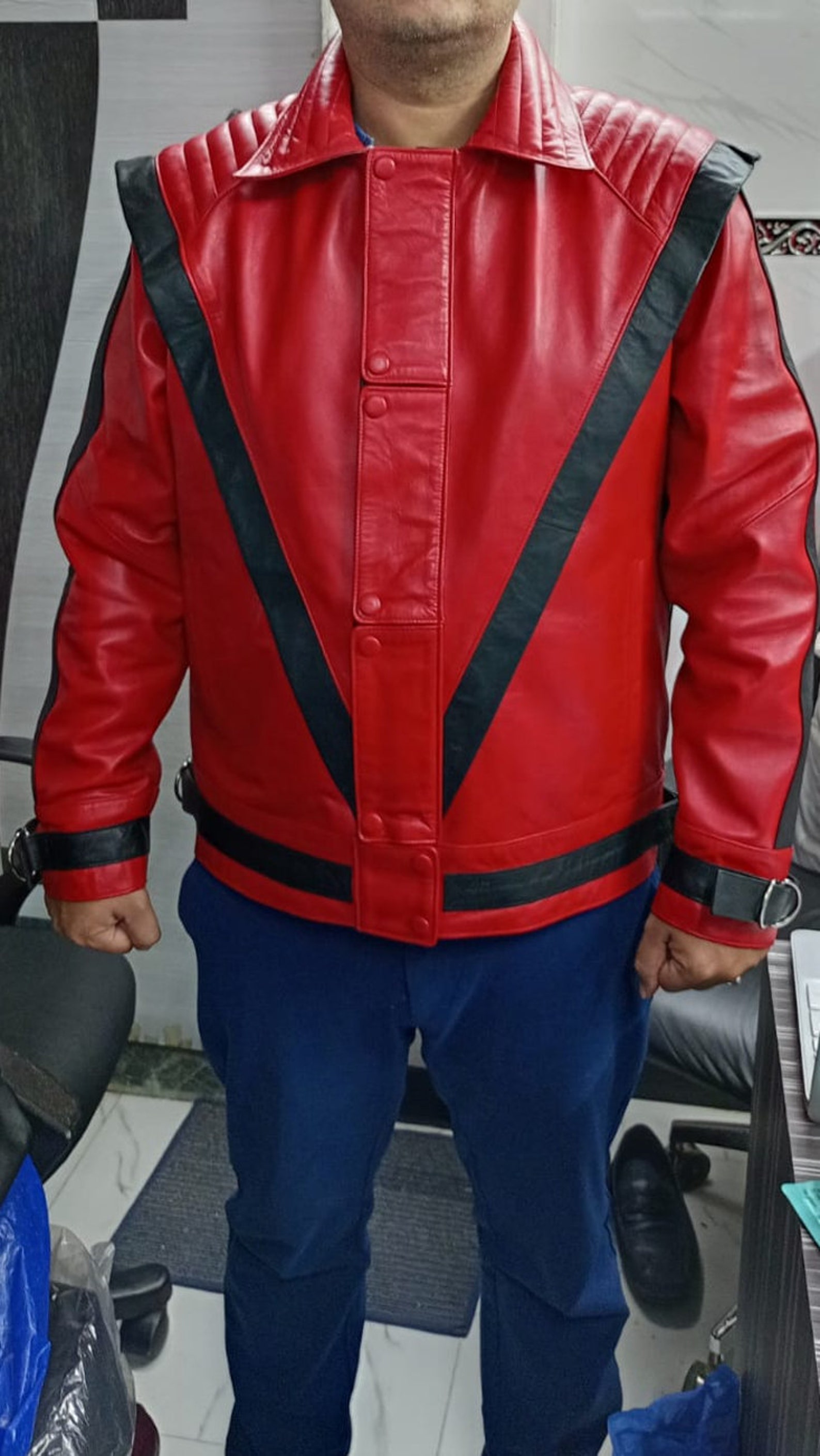 Noor Mens RED & BLACK Leather Jacket Michael Jackson - Etsy