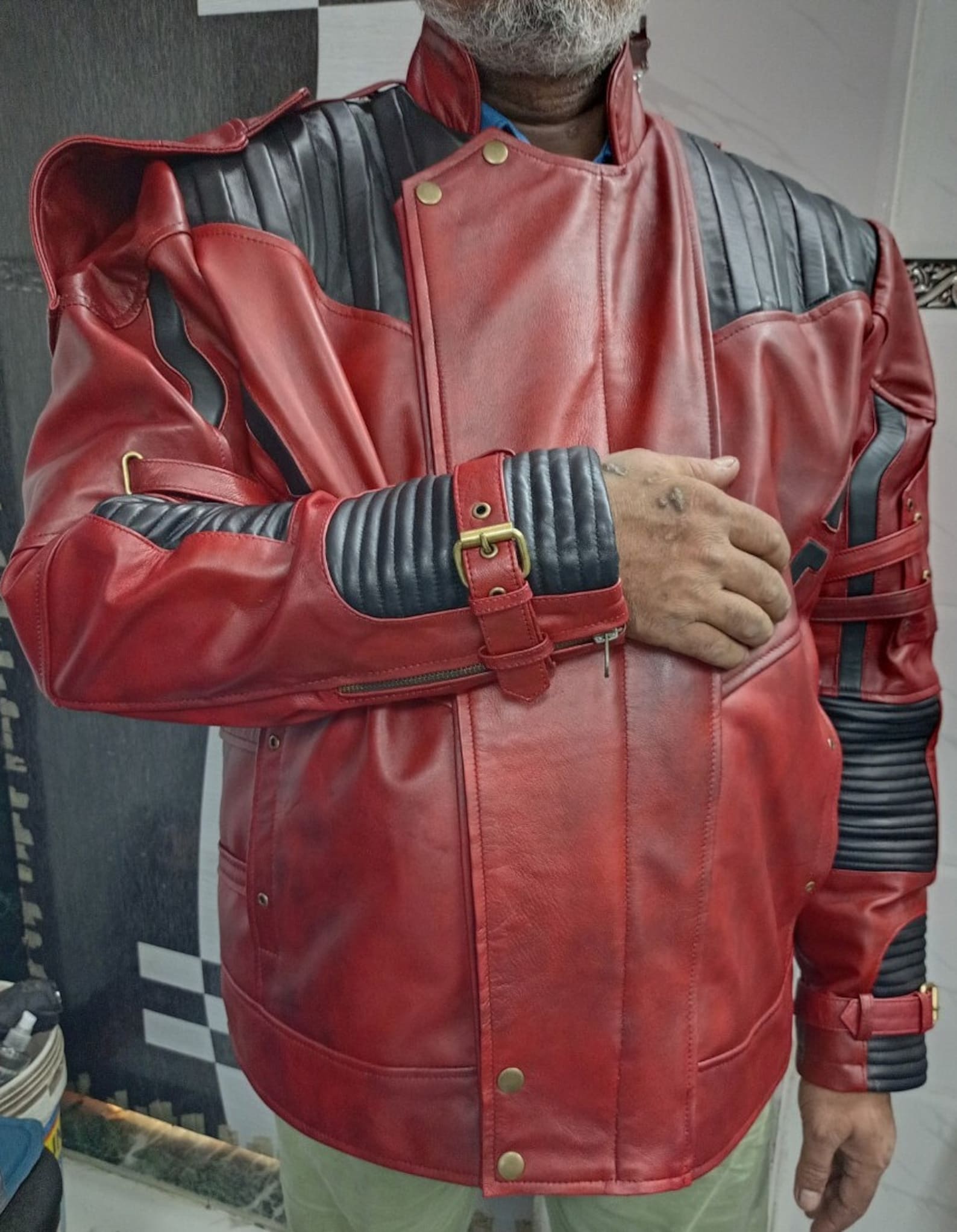 Noor Men's RED & BLACK Leather Jacket Handmade Quilted - Etsy