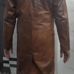 Mens Antique BROWN Leather Trench Coat German MILITARY Real Leather ...