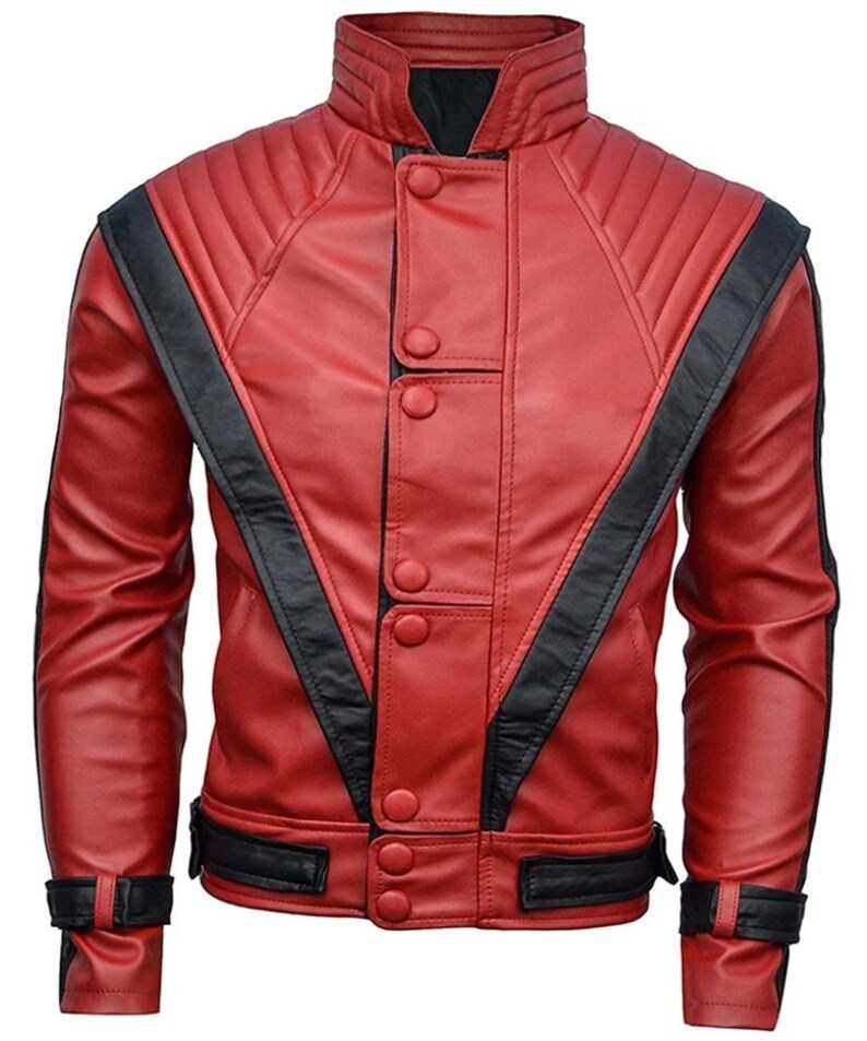 Noor Mens RED & BLACK Leather Jacket Michael Jackson - Etsy