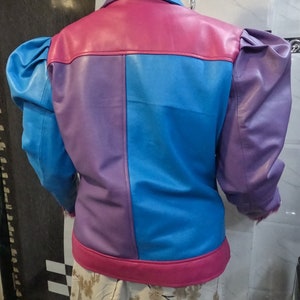 Womens Lambskin BLUE, Purple & Pink Leather Jacket Stylish Color Block ...