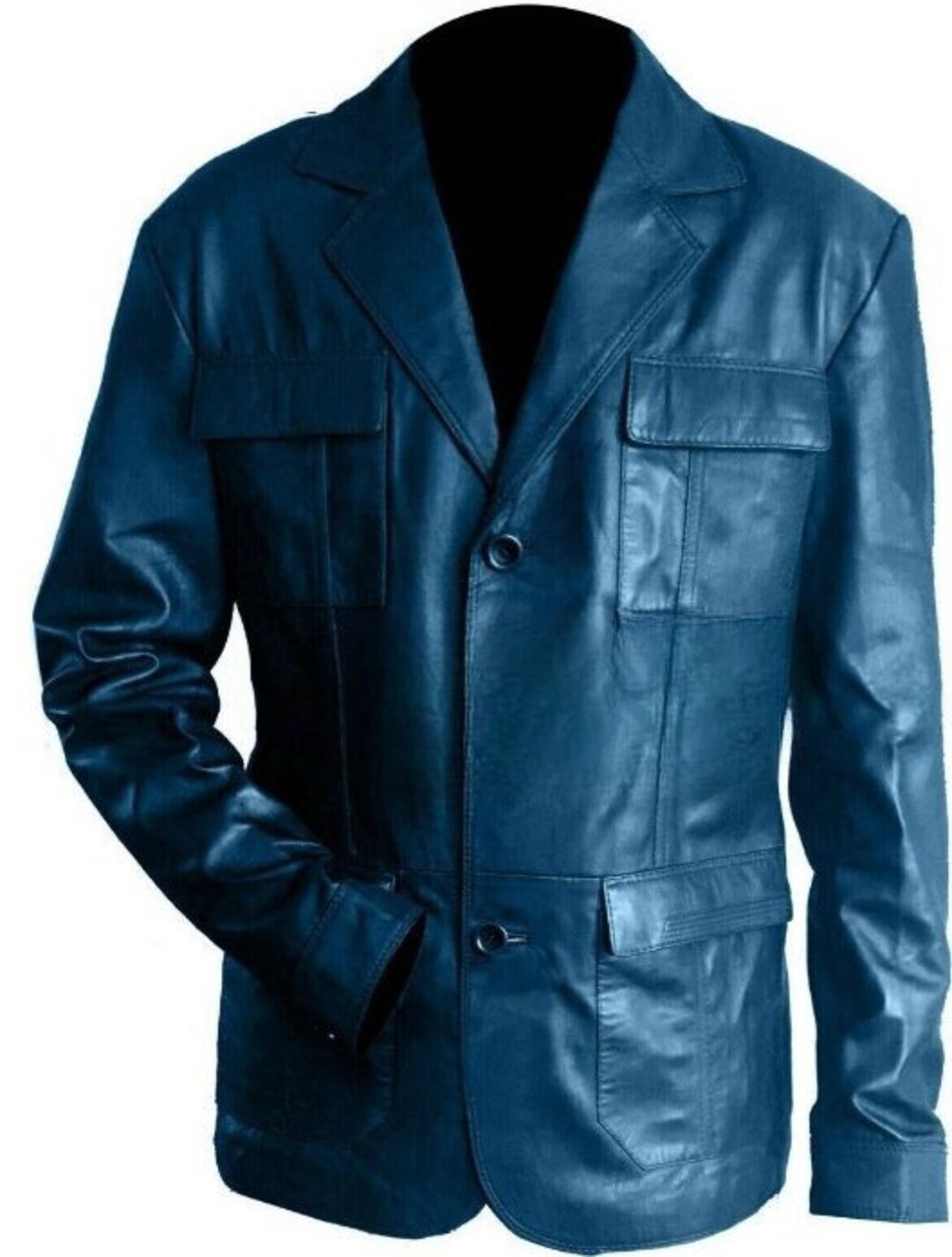 Mens Lambskin BLUE Leather Blazer With Three BUTTON Slim Fit FORMAL ...