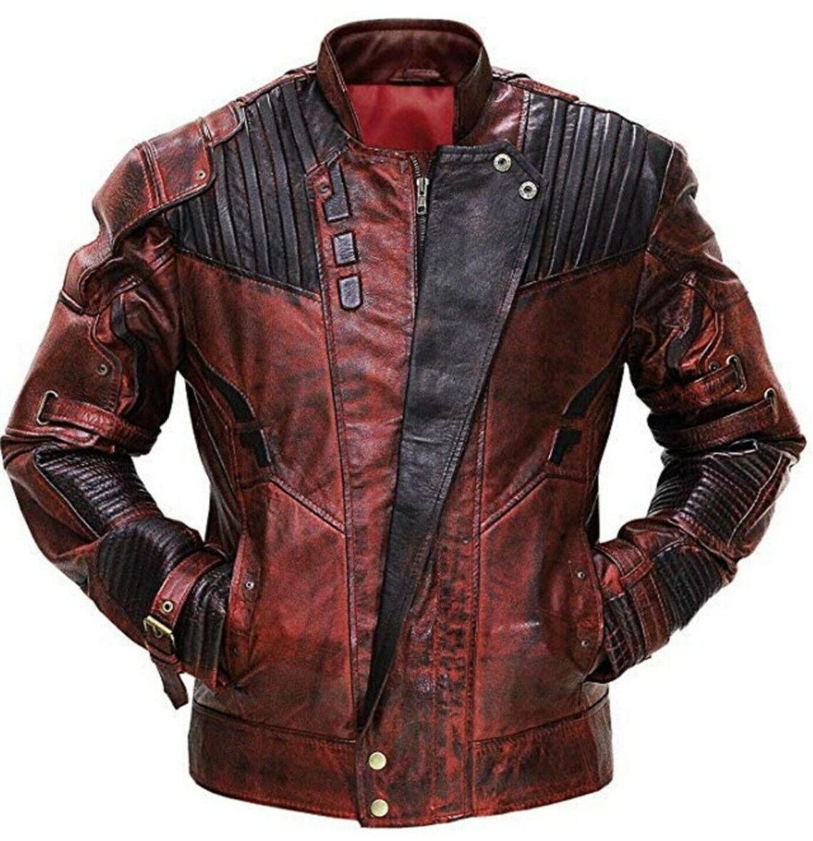 Noor Men's RED & BLACK Leather Jacket Handmade Quilted - Etsy
