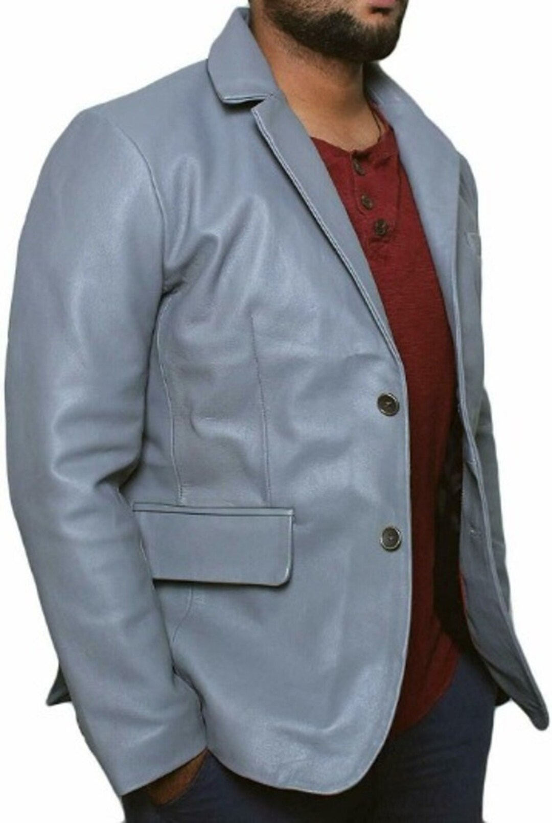 Men Powder Blue LEATHER BLAZER Lambskin Blazer Jacket 2 Button - Etsy