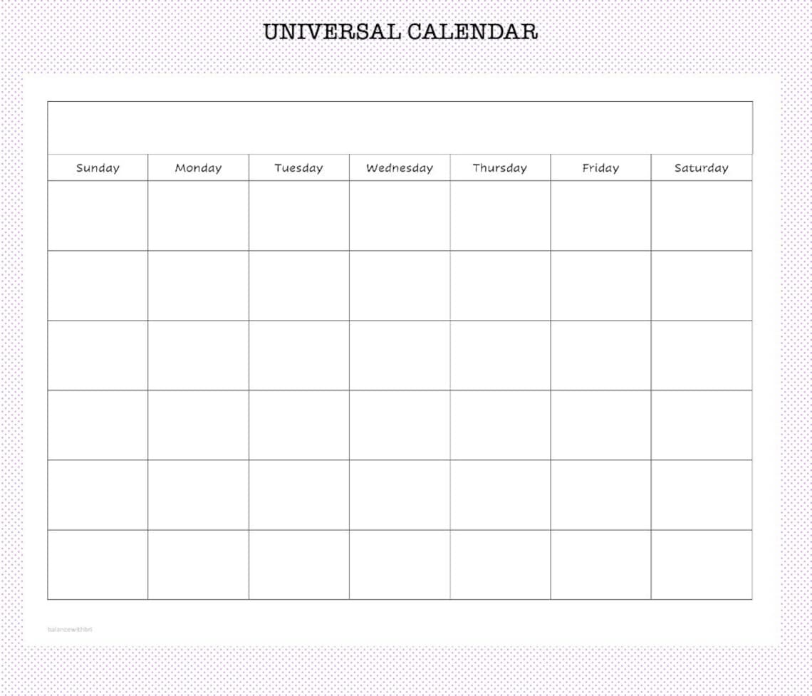 Universal Monthly Calendar - Etsy