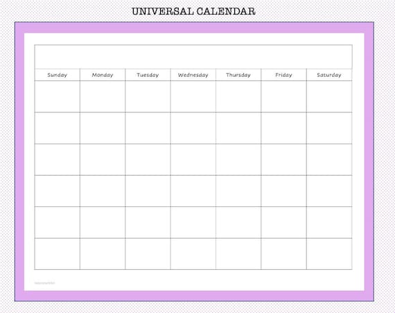Universal Monthly Calendar | Etsy