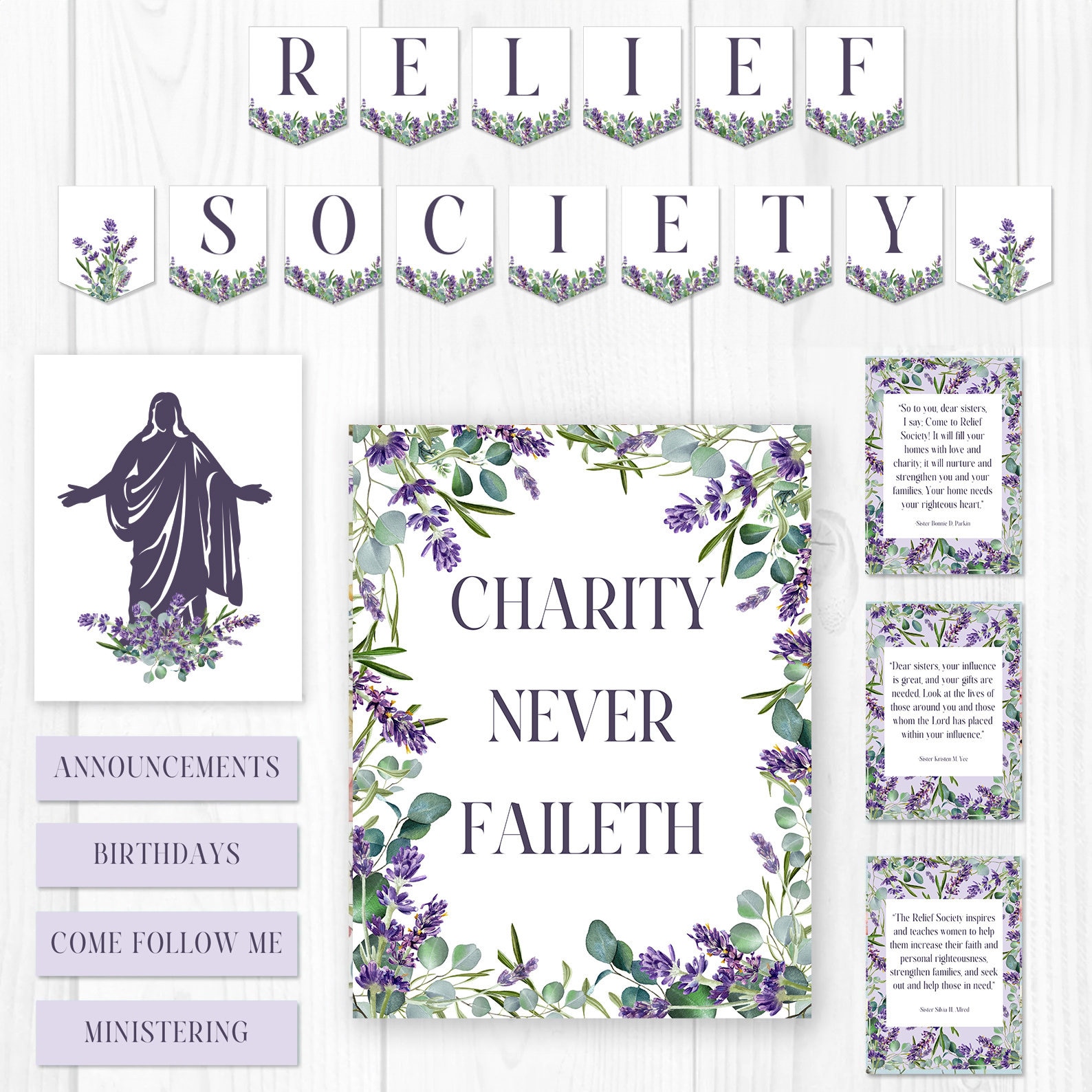 LDS Relief Society Bulletin Board, Ministering Notes, Lavender ...