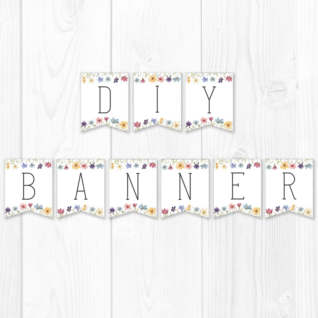 Editable Printable Bunting Banner Template Wildflowers Floral Party ...